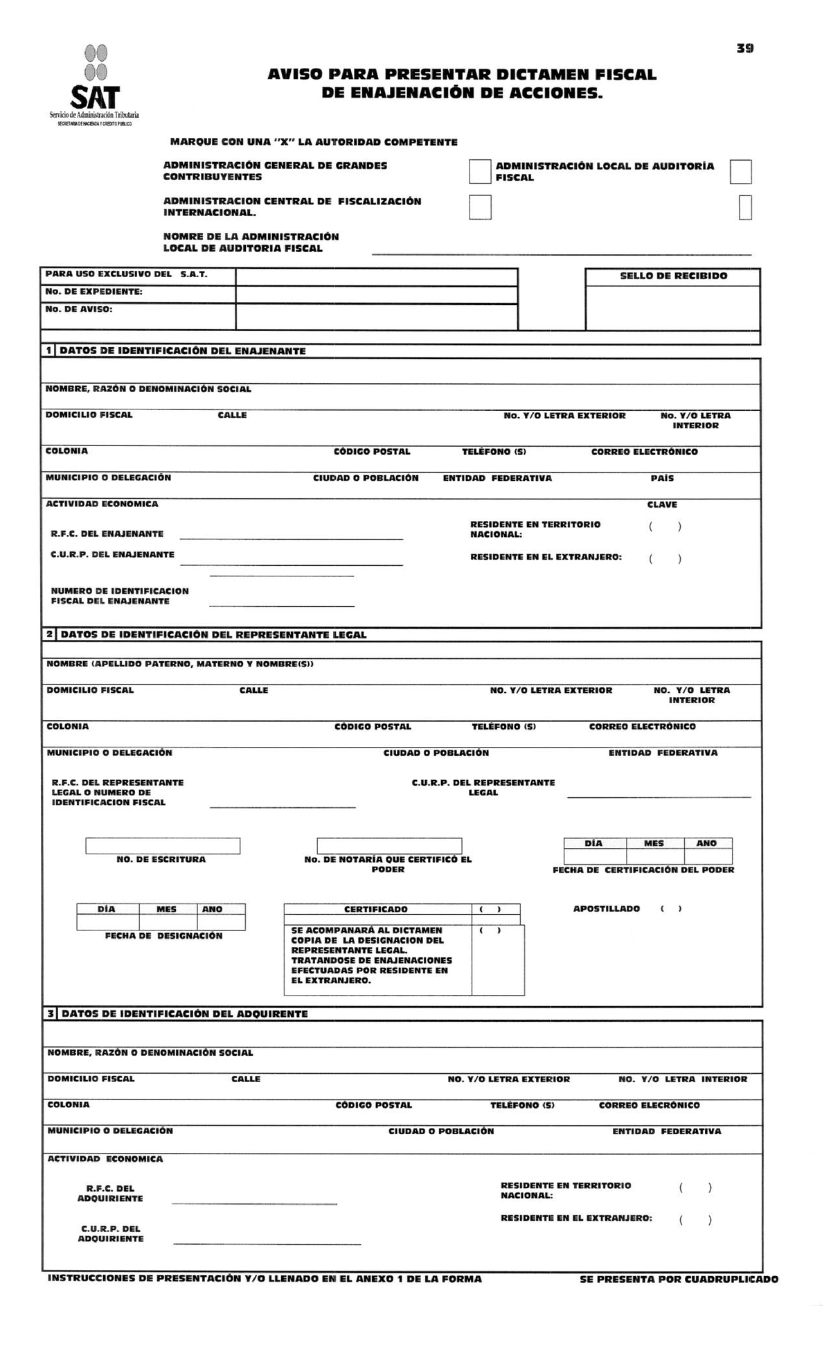 Formato SAT para Dictamen Fiscal de Enajenación de Acciones - Studocu