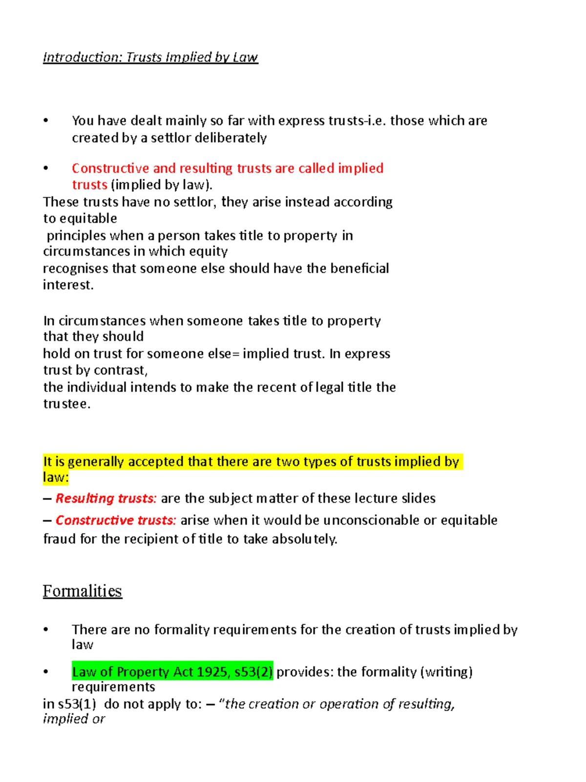 Resulting Trusts Handout - Equity and Trusts 2017- Resulting Trusts ...