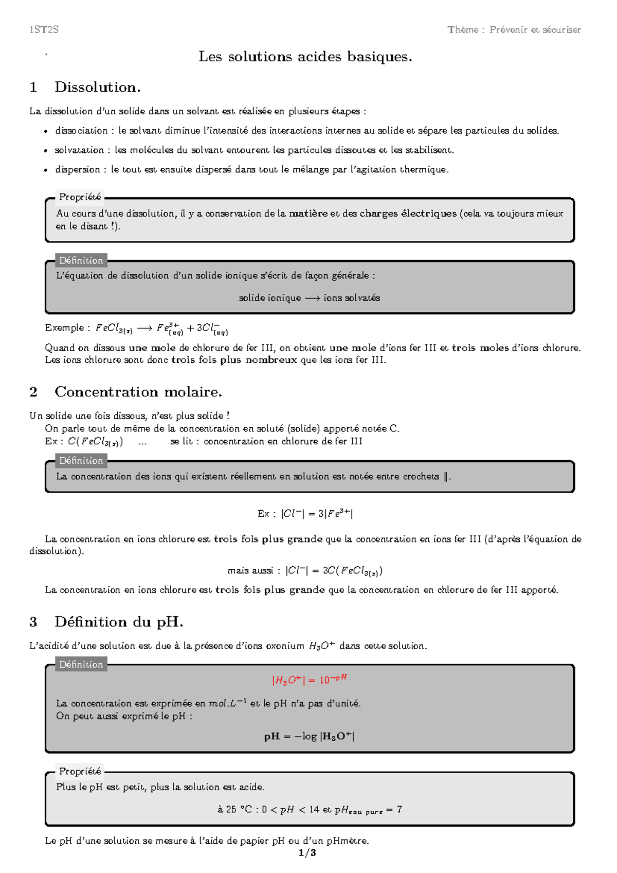 1ST2S Cours 2 : Solutions Acides et Basiques - Dissolution et pH - Studocu