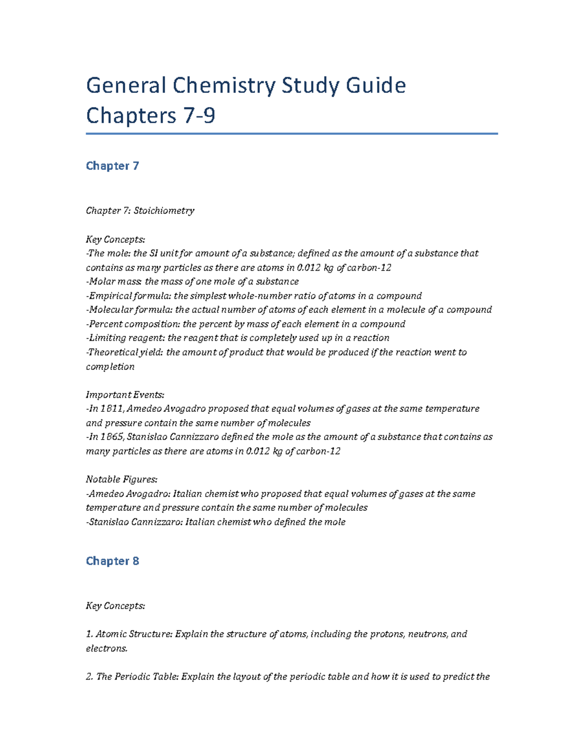 General Chemistry Study Guide: Chapters 7-9 Insights - Studocu