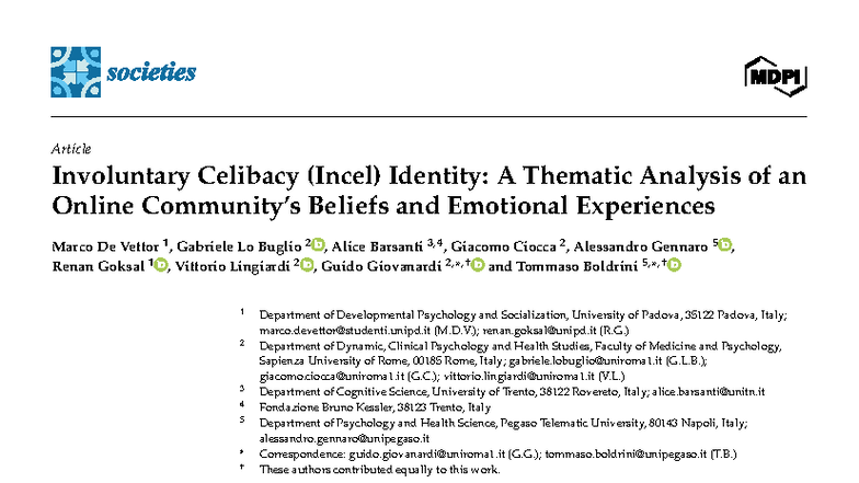 Societies 2025: Thematic Analysis of Involuntary Celibacy (Incel ...
