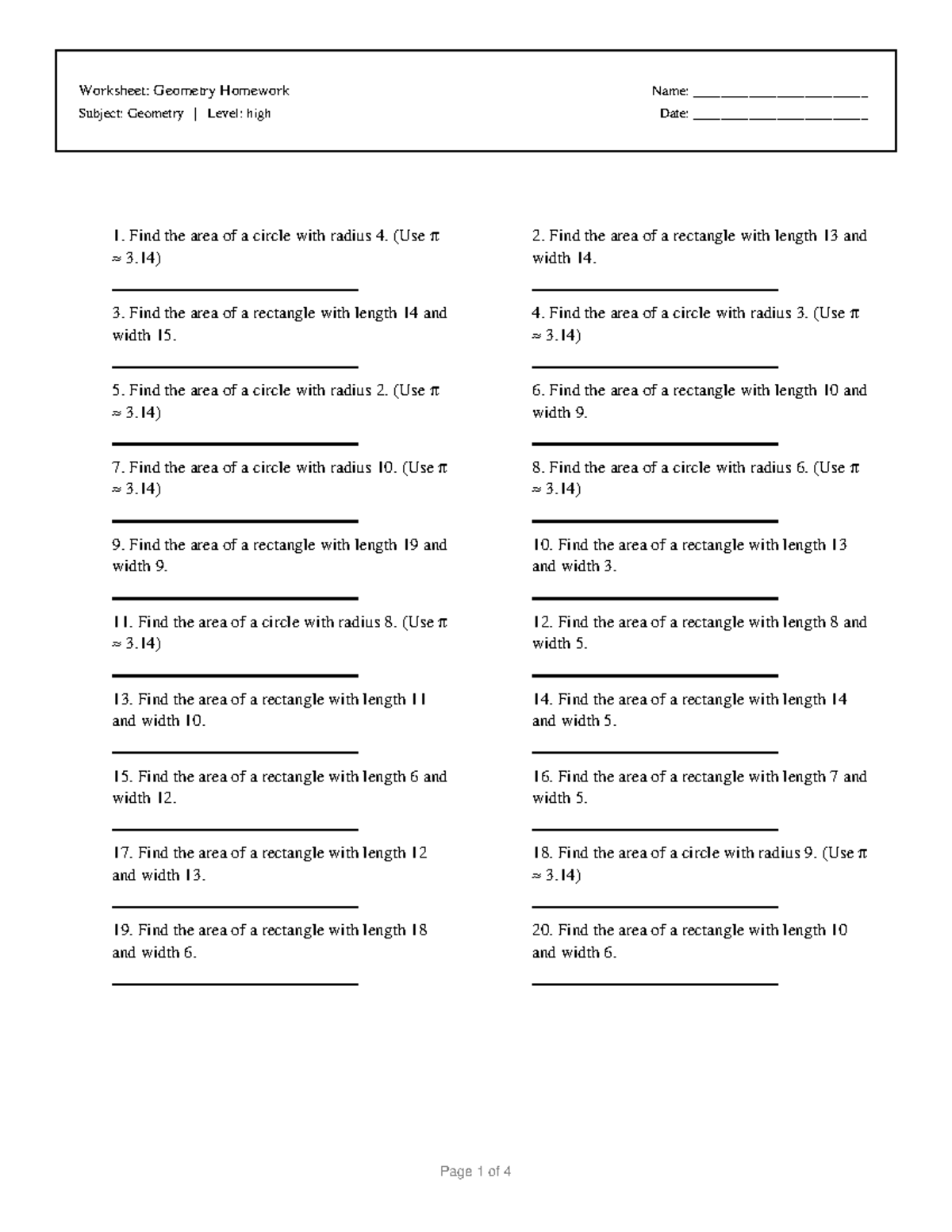 Geometry Homework 10: Area Calculations and Solutions - Studocu