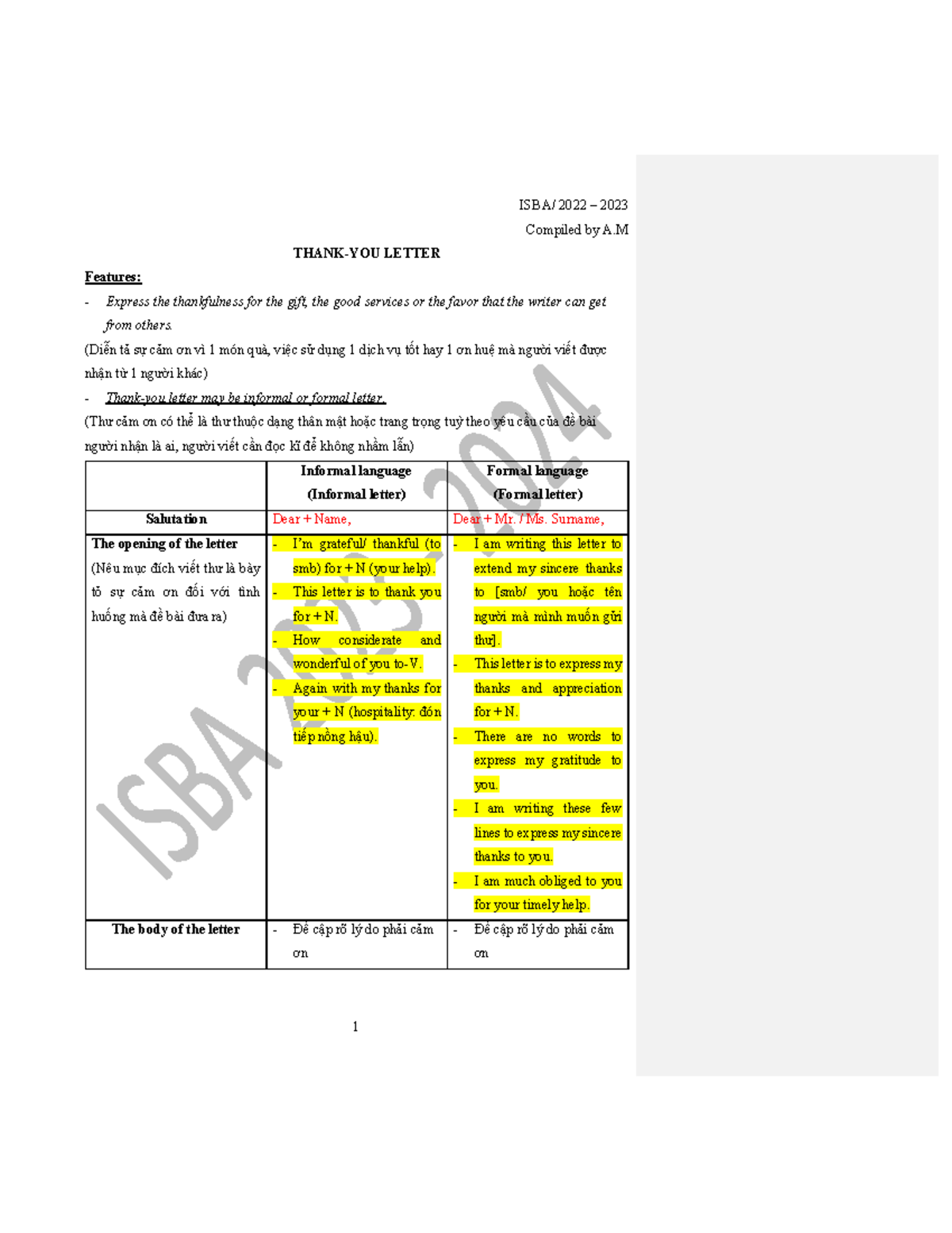 Thank You Letter Guidelines for Vstep Course - Studocu