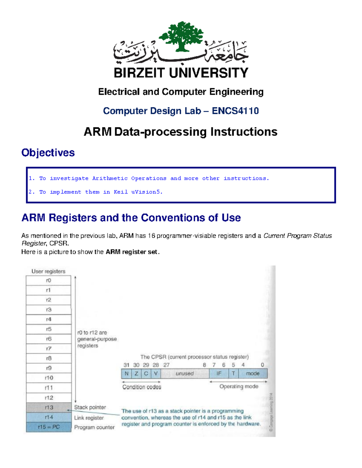 Exp2: ARM Data Processing Instructions Lab ENCS4110 - Studocu