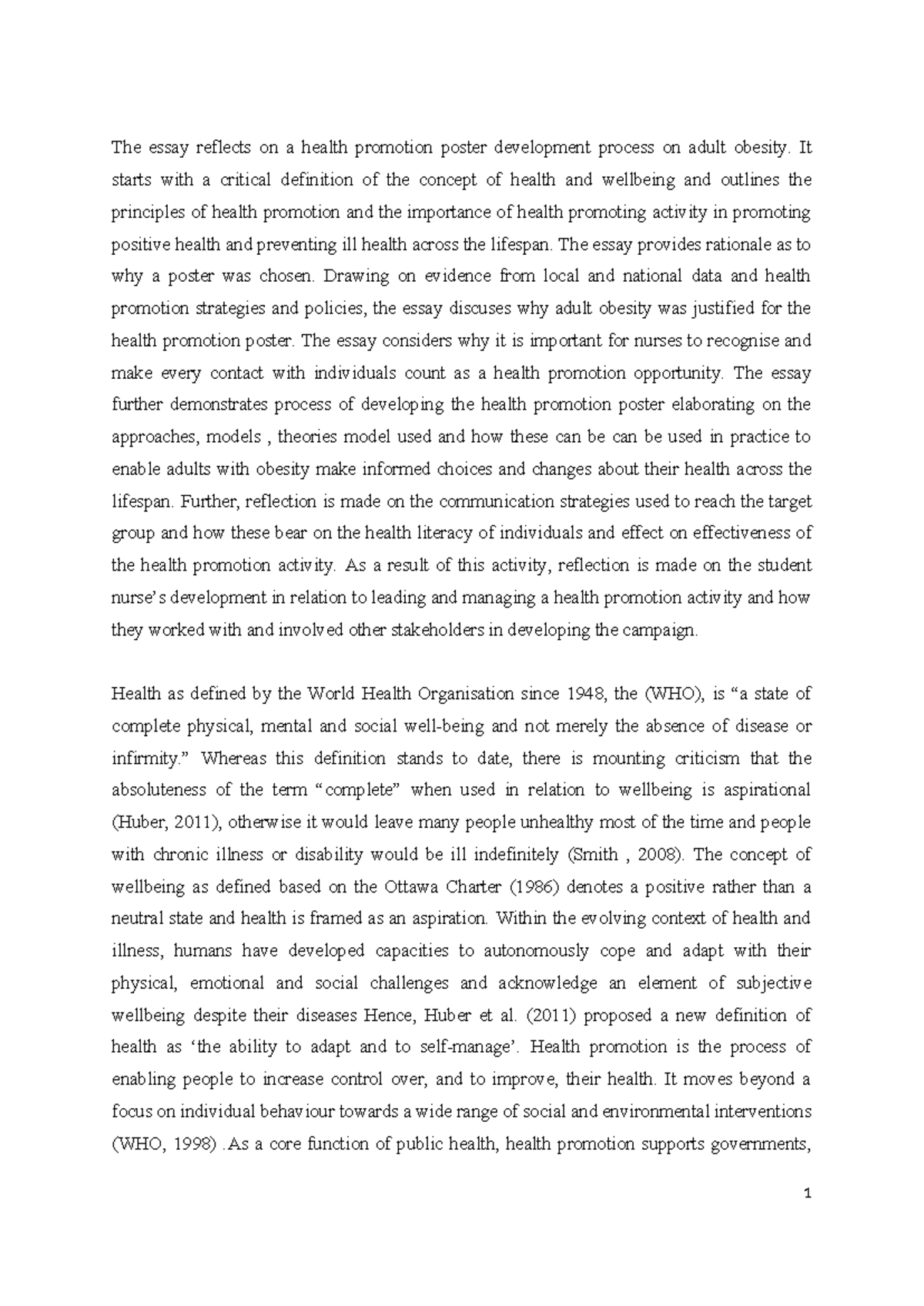 Health Promotion Poster on Adult Obesity: Development & Insights - Studocu