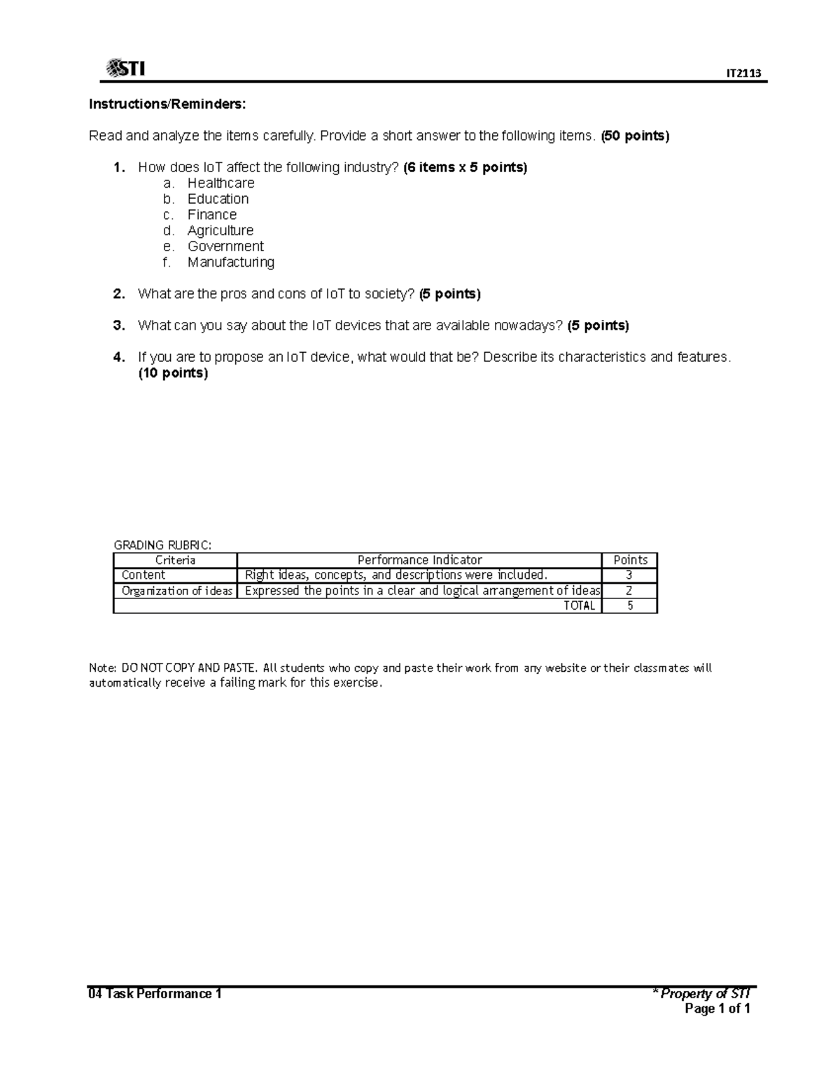 04 Task Performance 1: Impact of IoT on Various Industries - Studocu