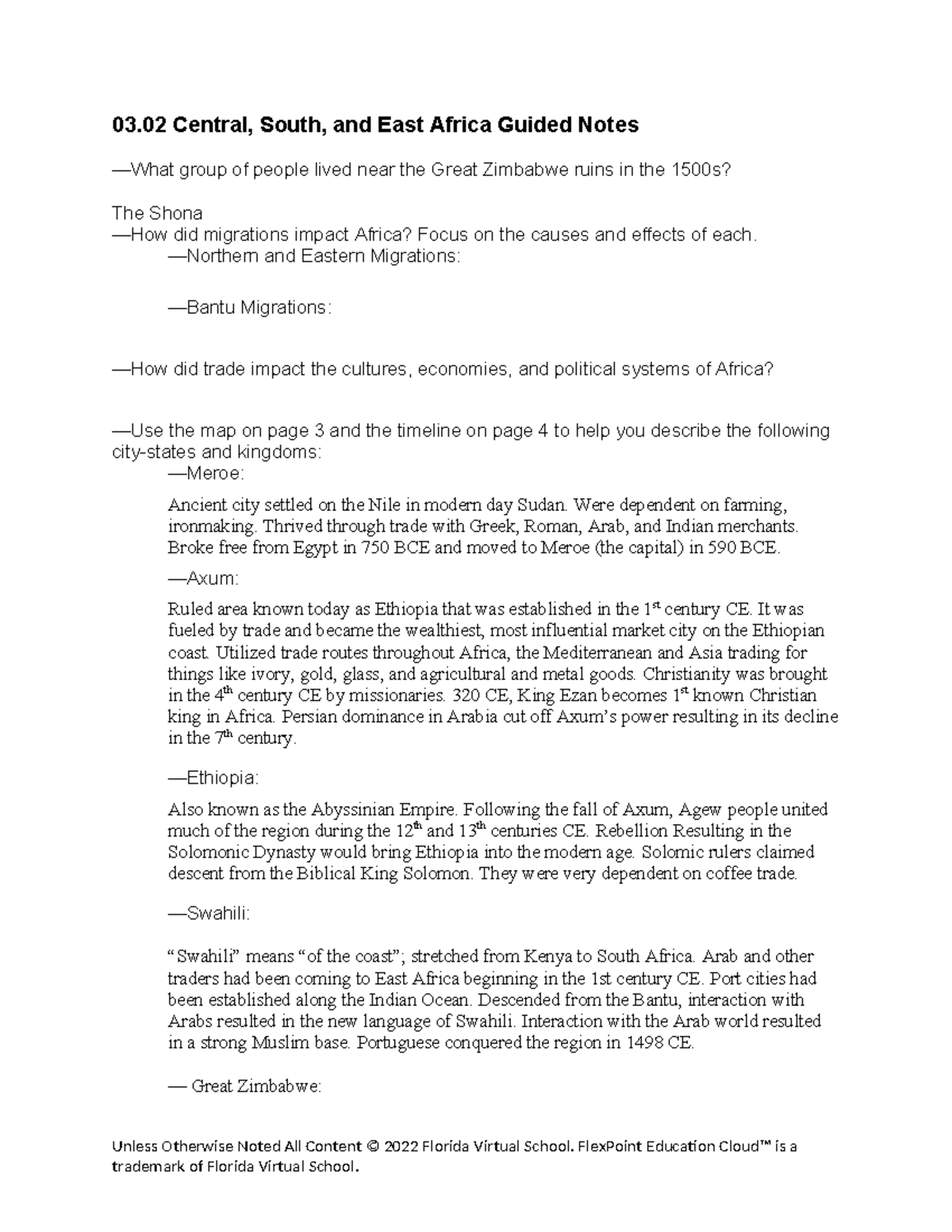 03 02 Guided Notes: Central, South, and East Africa Overview - Studocu