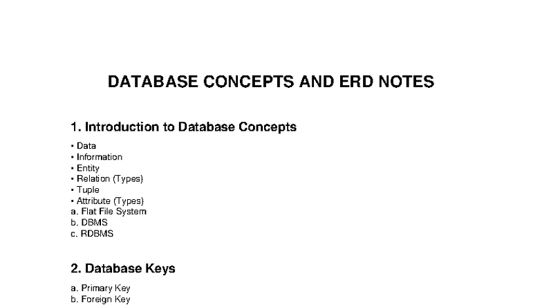 DATABASE CONCEPTS & ERD NOTES - INTRODUCTION & KEYS - Studocu