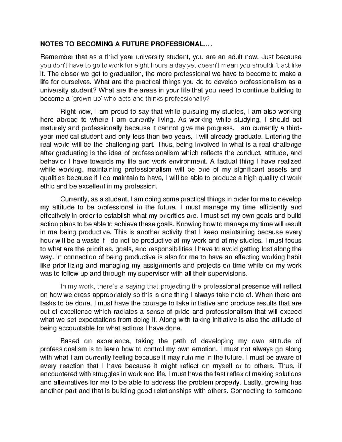 Notes TO Becoming A Future Professional - NOTES TO BECOMING A FUTURE ...