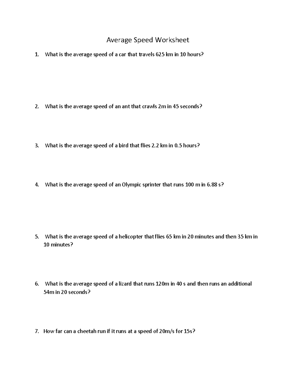 Average Speed Worksheet 2024: Calculations and Examples - Studocu