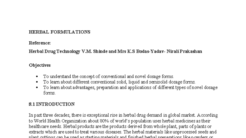 HERBAL FORMULATIONS (HDT 101) - Overview of Dosage Forms and ...