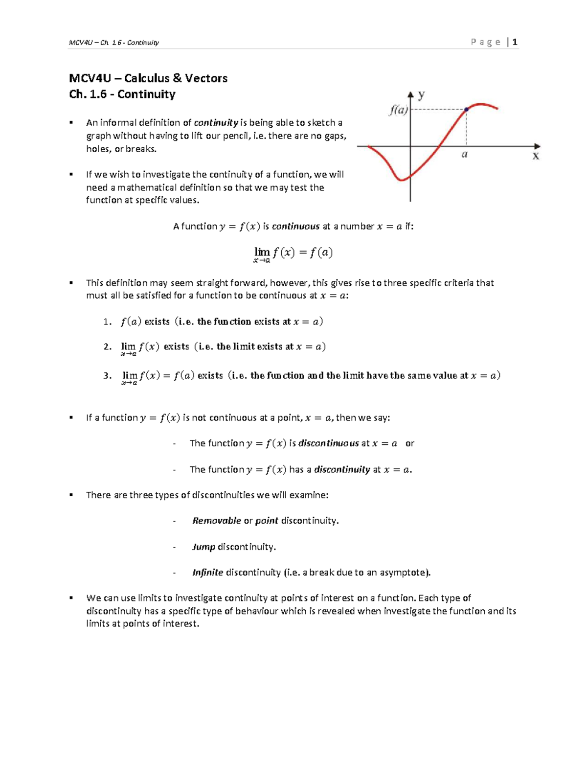MCV4U - Ch. 1.6 - Understanding Continuity in Calculus - Studocu