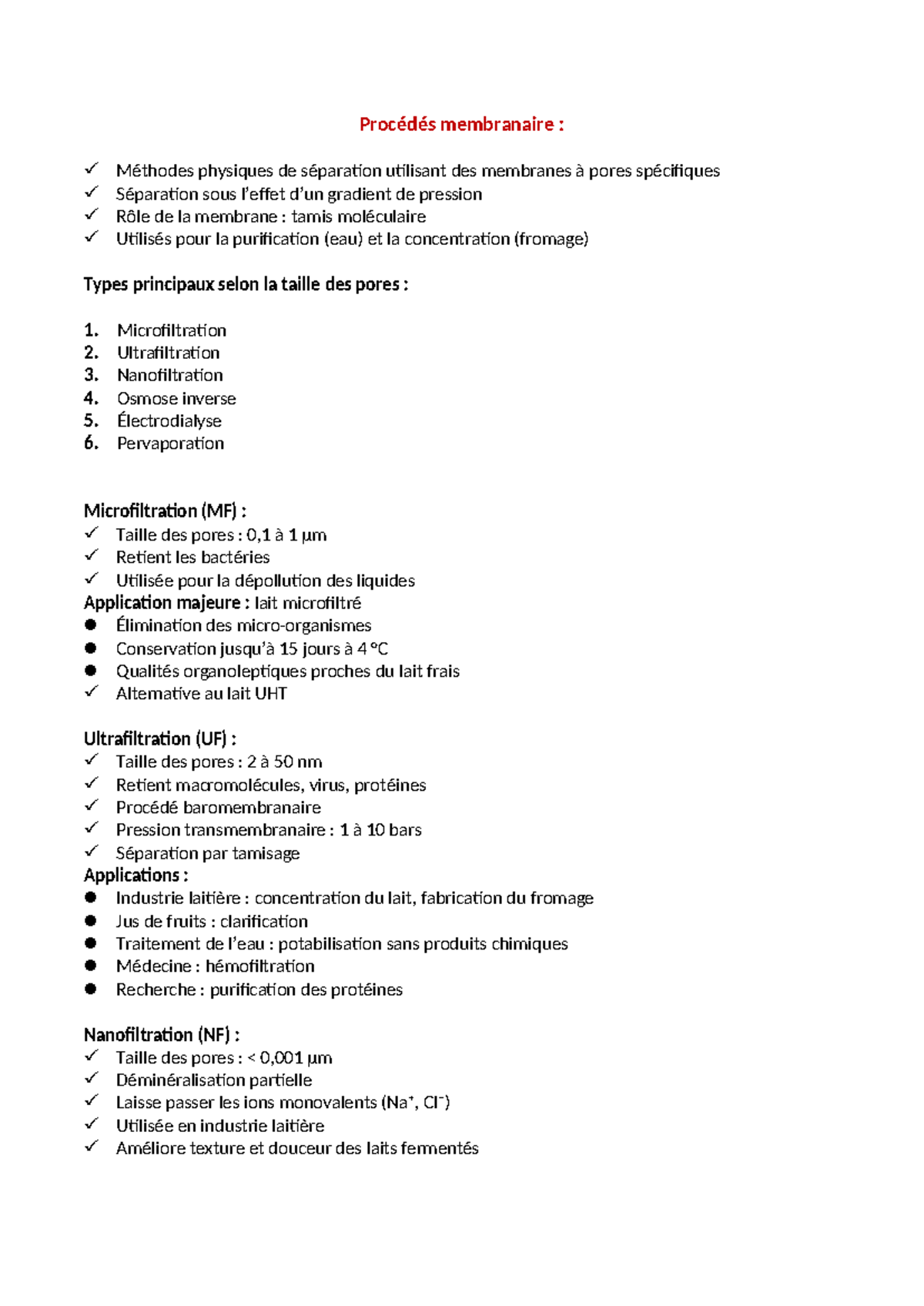 Procédés Membranaires : Méthodes de Séparation et Applications (Cours ...