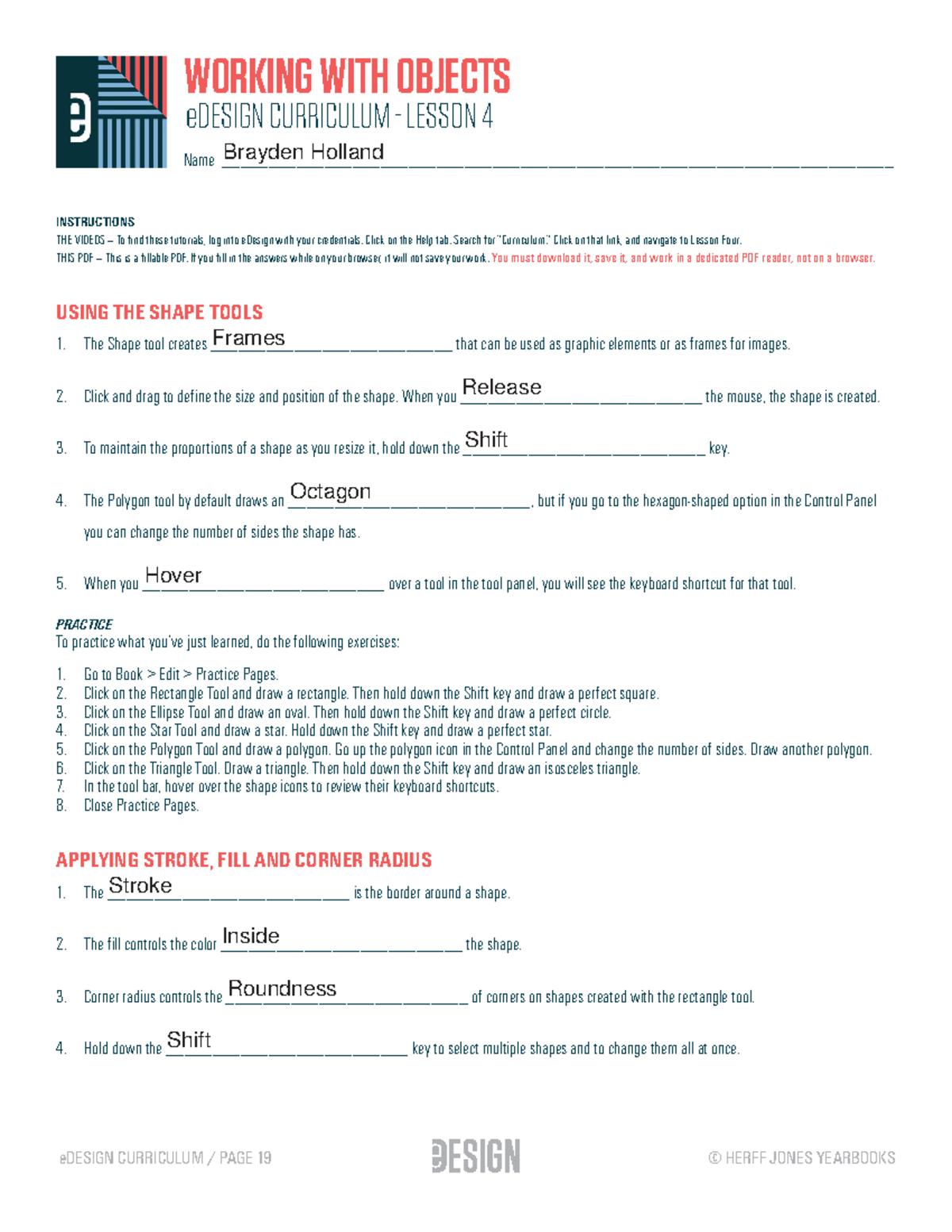 E Design Curriculum - Lesson 4: Shape Tools Guided Notes Fillable - Studocu
