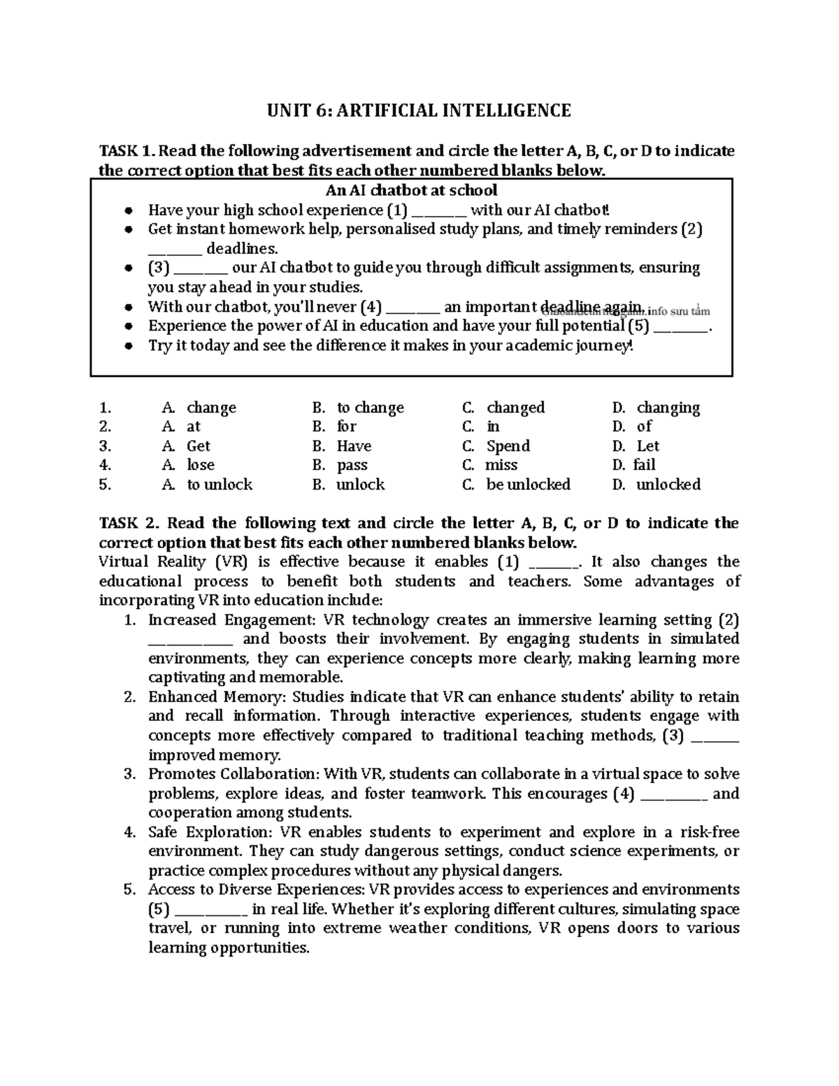 TA12 Unit 6 - Artificial Intelligence Task Exercises - Studocu
