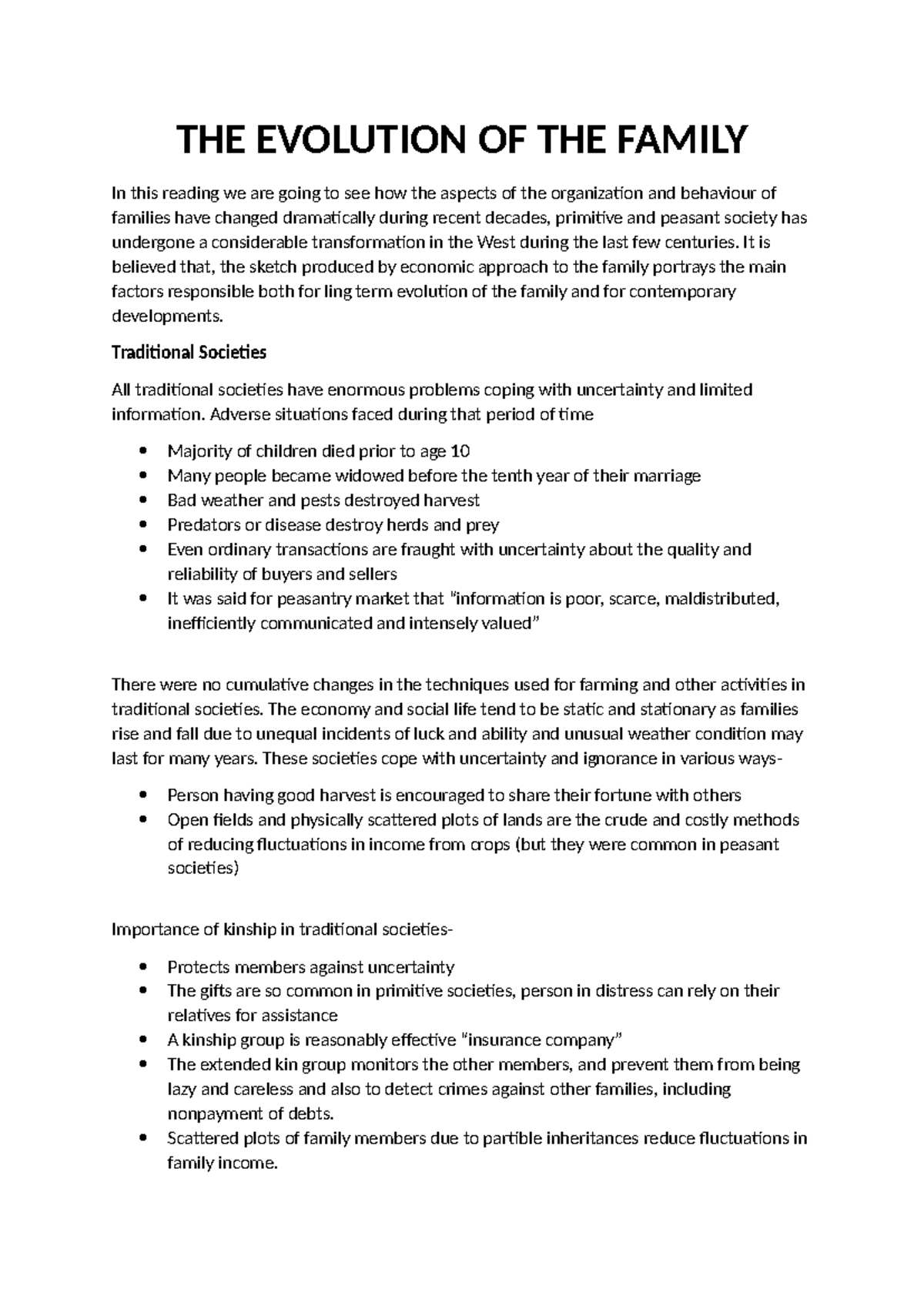 Evolution of Family: Traditional vs Modern Societies Insights - Studocu