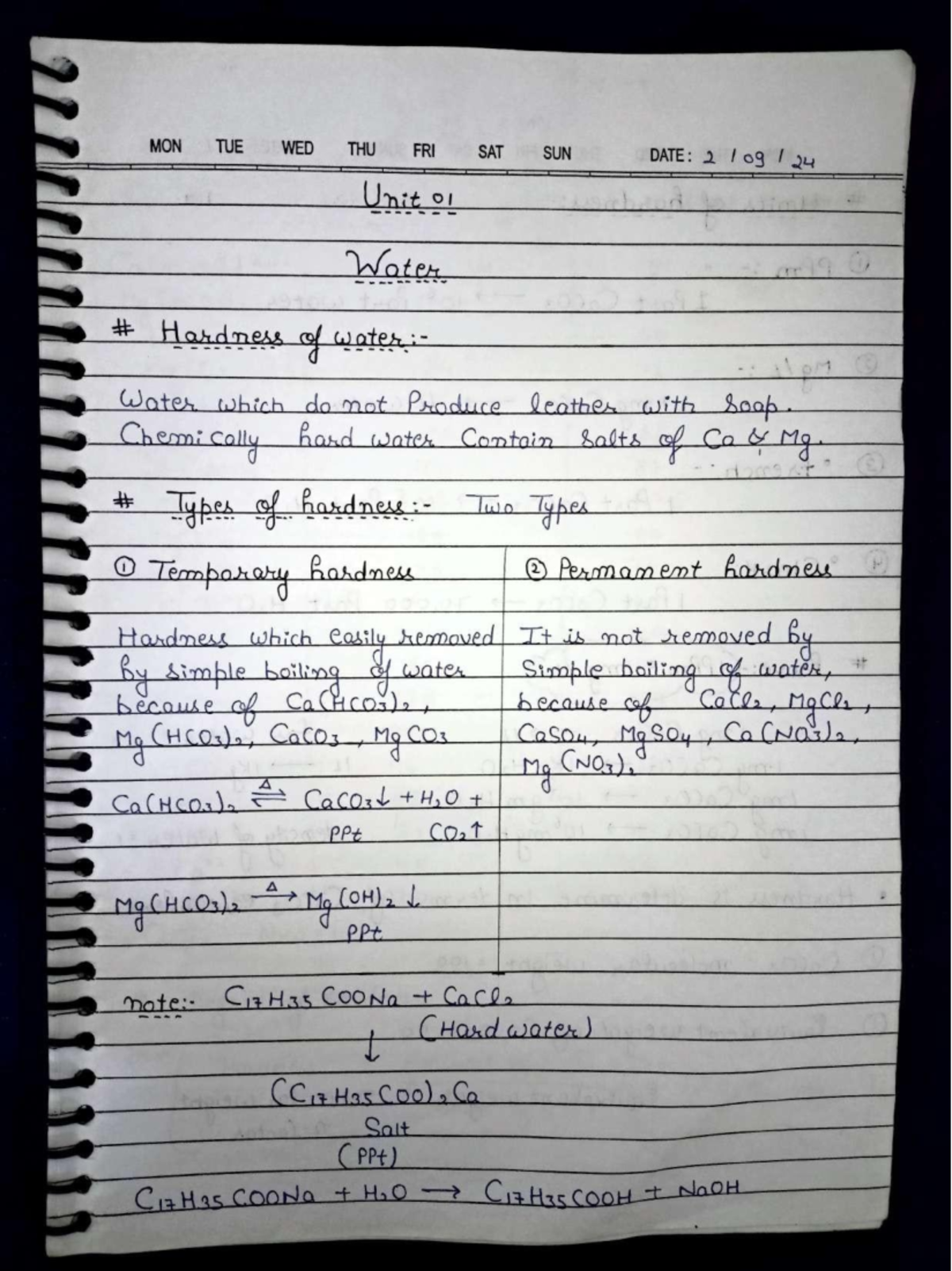 Chemistry - Water Hardness: Unit 01 Notes (Final Exam) - Studocu