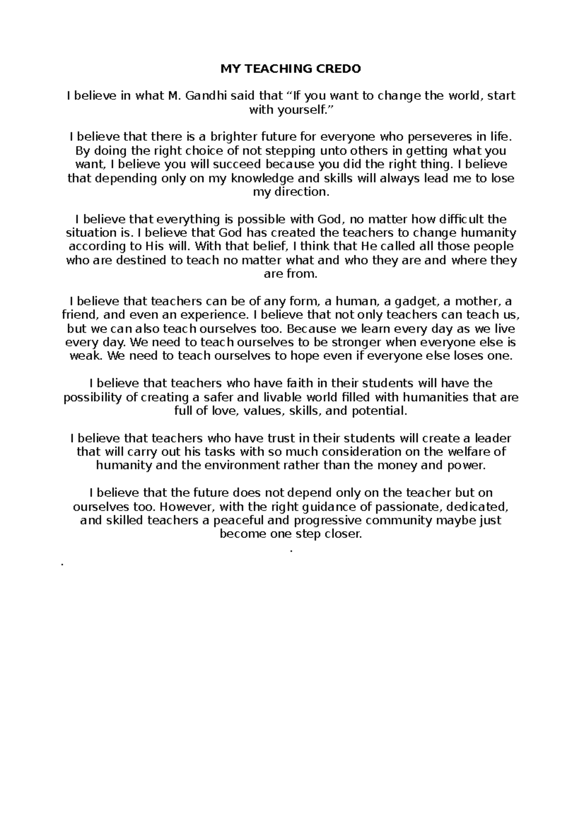 Teaching Credo: My Philosophy of Education and Student Empowerment ...