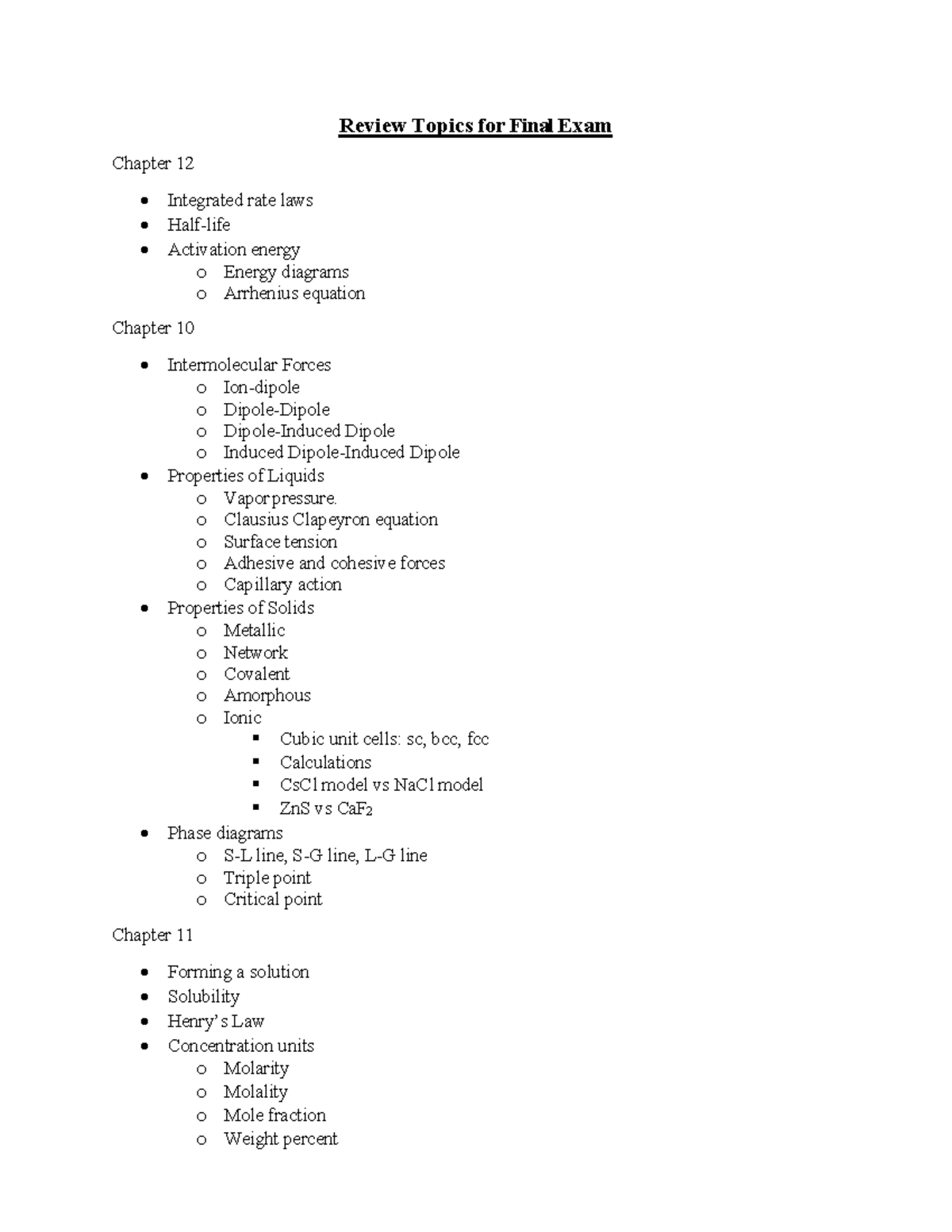 Final Exam Review: Integrated Rate Laws, Equilibrium, and Thermodynamics - Studocu