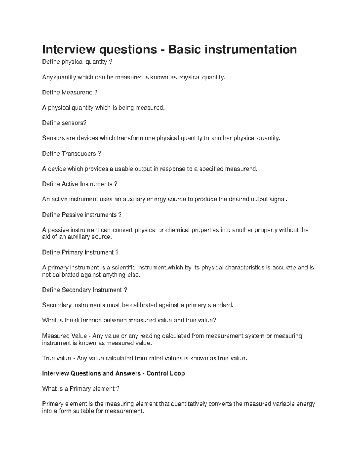 Instrument Questions - Interview questions - Basic instrumentation ...
