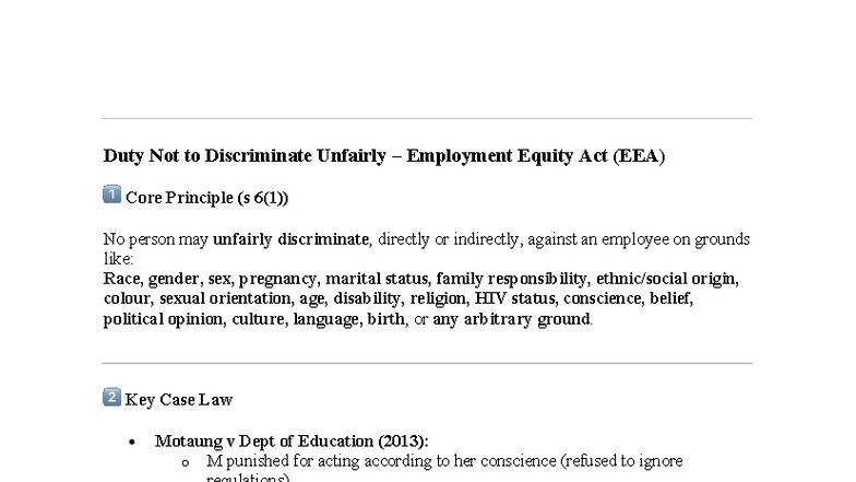 Duties of Employers Under the Employment Equity Act (EEA) - Studocu