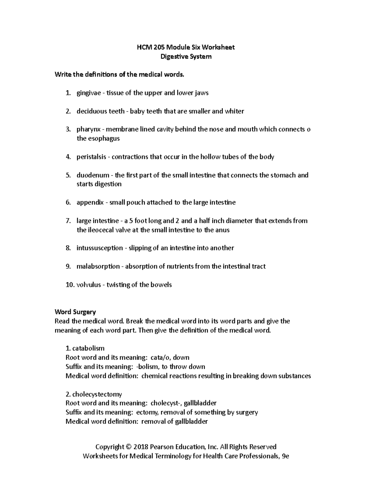 HCM 205 Module Six Worksheet: Digestive System Medical Terms ...