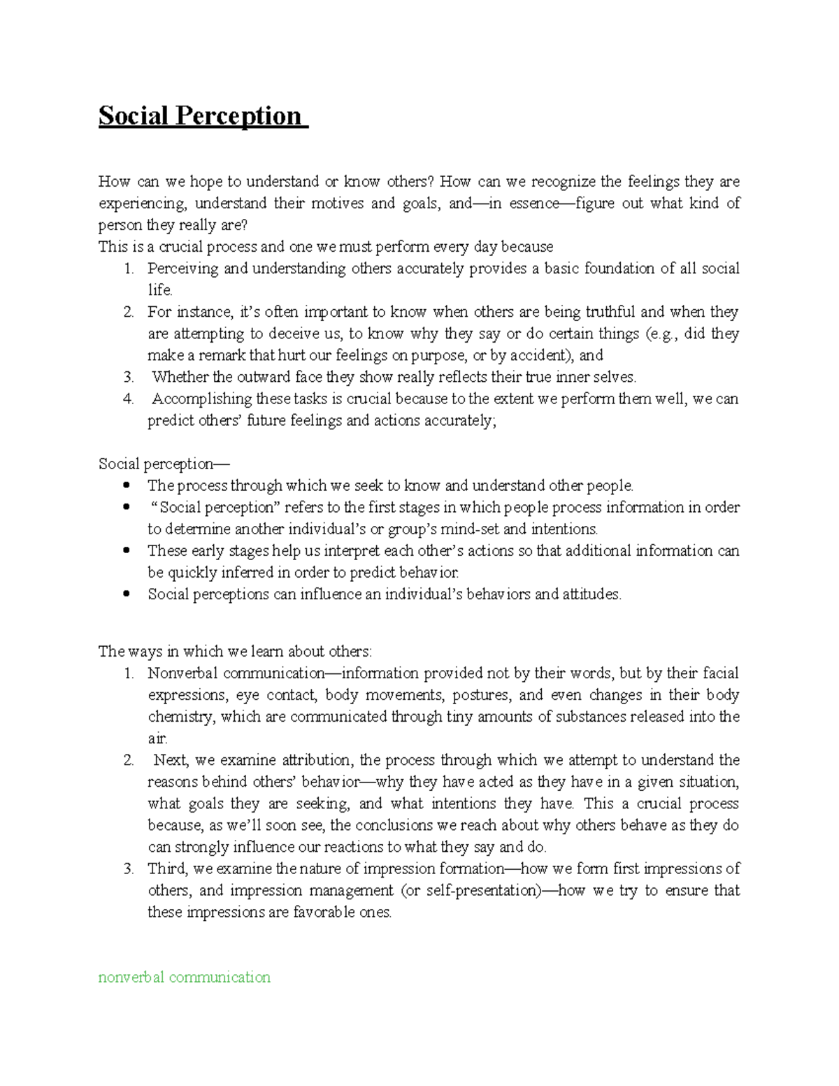 Social Perception notes - Social Perception How can we hope to ...