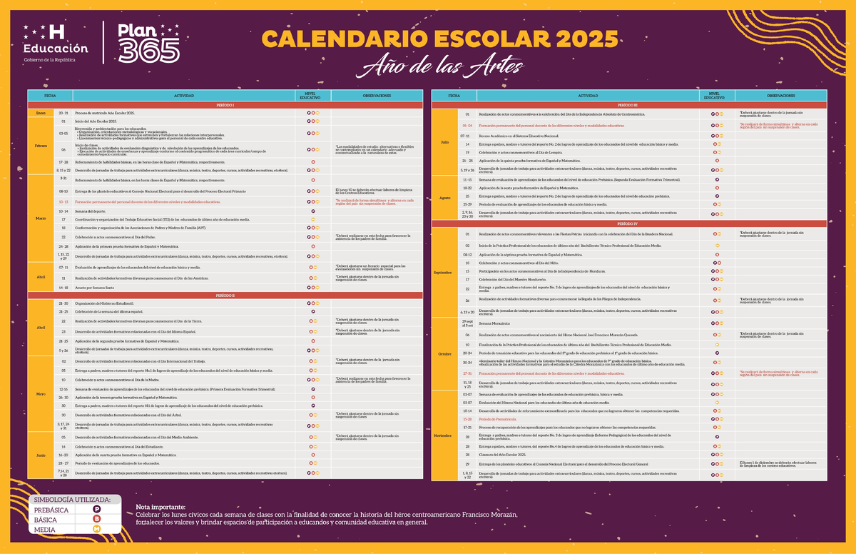 Calendario Escolar 2025 - Gobierno República de Honduras - Studocu