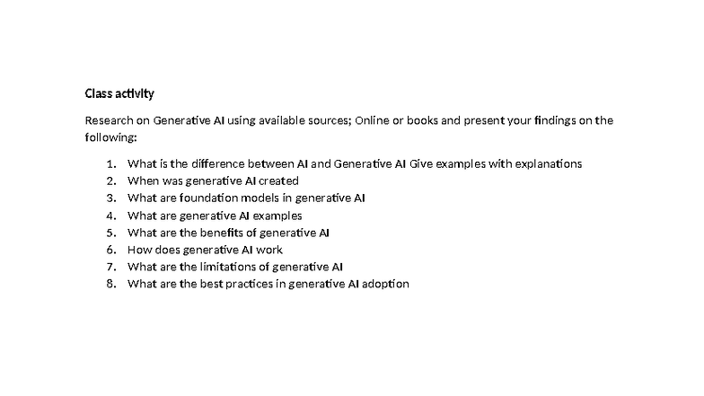 Class activity AI - revision - Class activity Research on Generative AI ...