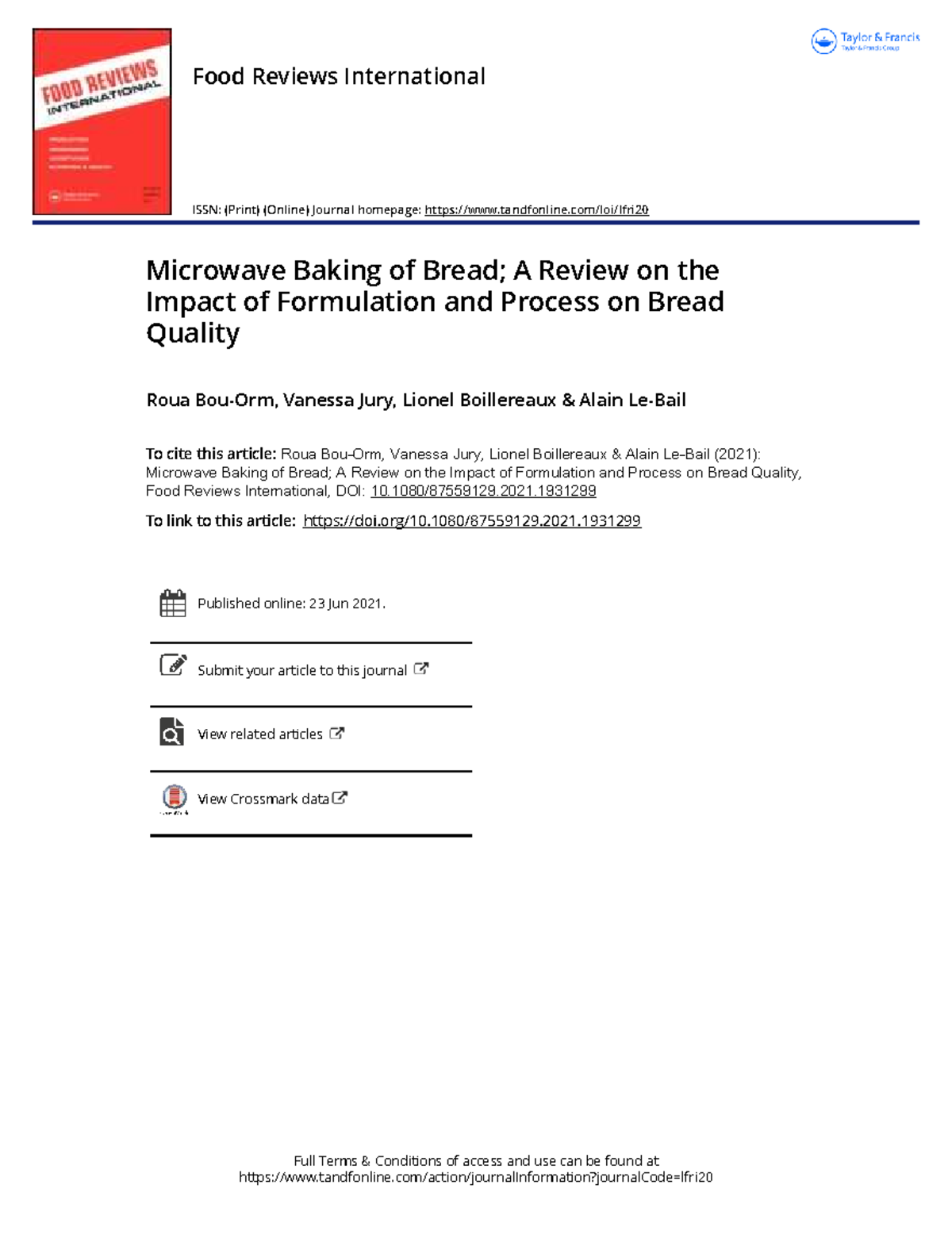 Microwave Baking of Bread: A Review on Formulation & Process Effects ...