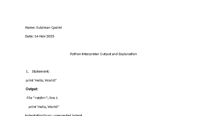 Python Interpreter Output & Explanation for CS101 - Studocu