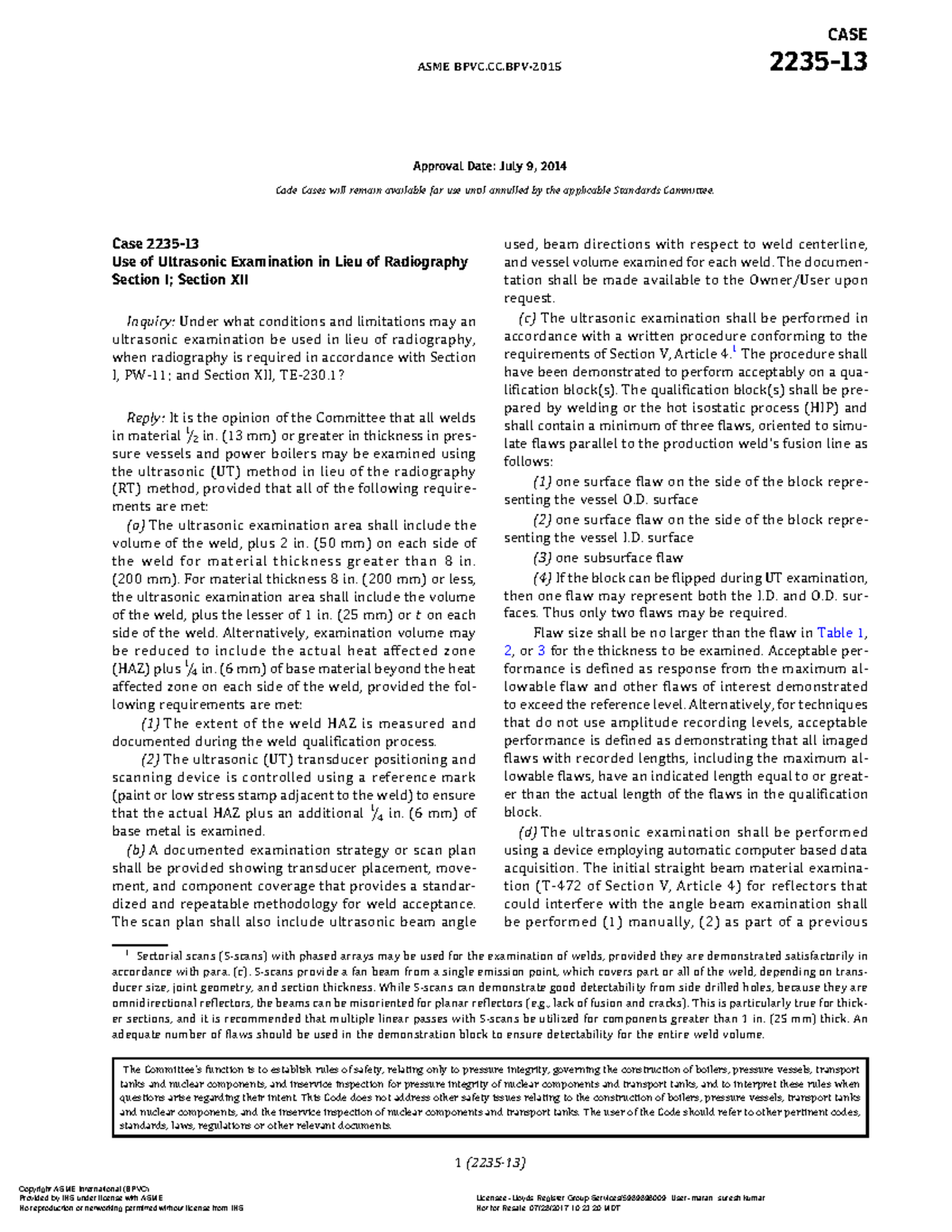 ASME Code Case 2235: Ultrasonic Examination in Lieu of Radiography ...
