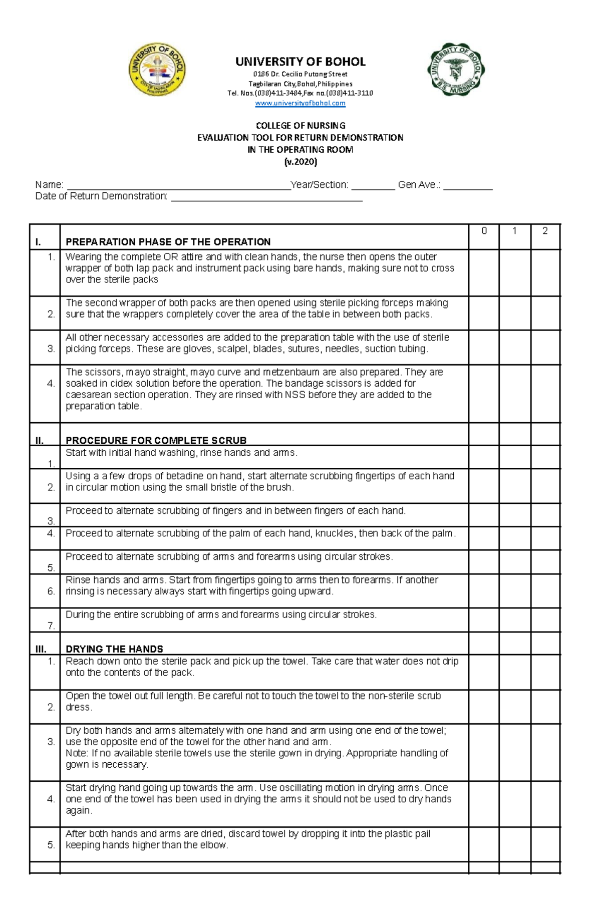 Evaluation Tool for Return Demonstration in Operating Room 2020 - Studocu