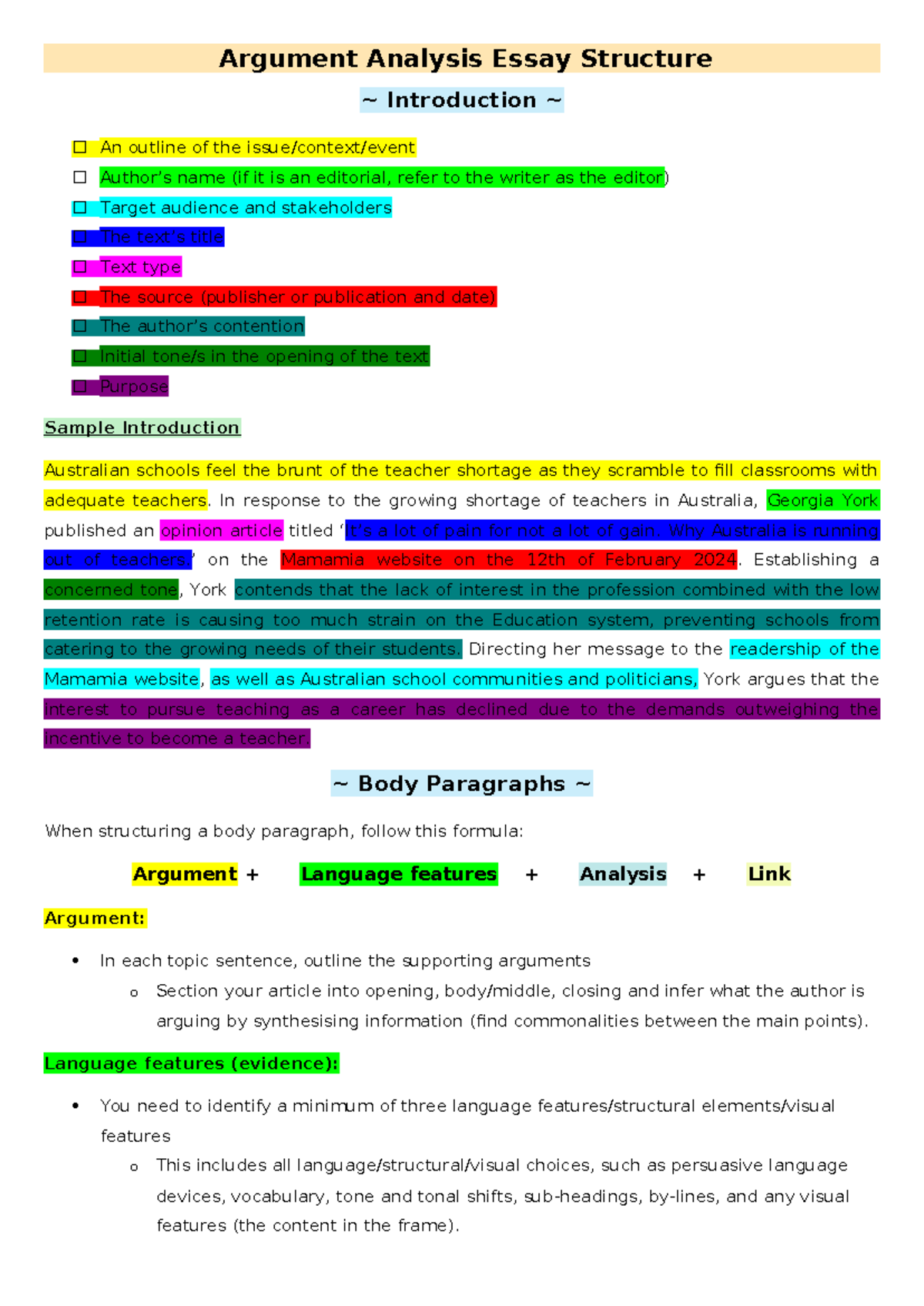 Yr 10 English AOS 2 Analysing Argument Essay Structure Guide - Studocu
