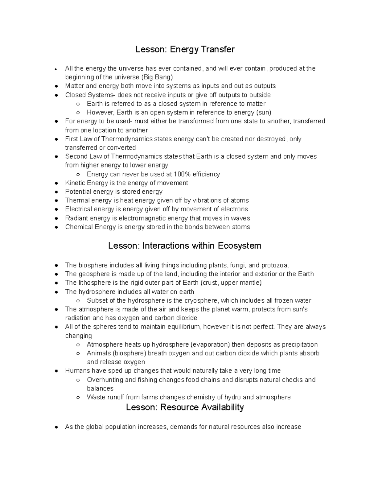Environmental Science Review: Energy Transfer & Ecosystem Interactions ...