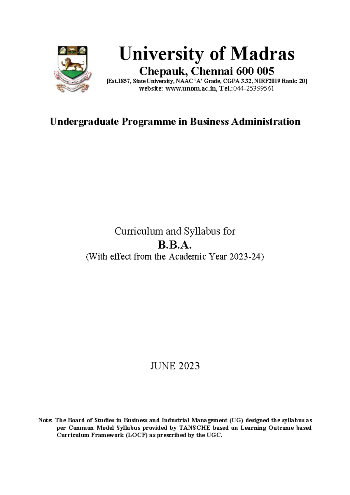 B.B.A. Curriculum & Syllabus Overview (UG Programme 2023) - Studocu