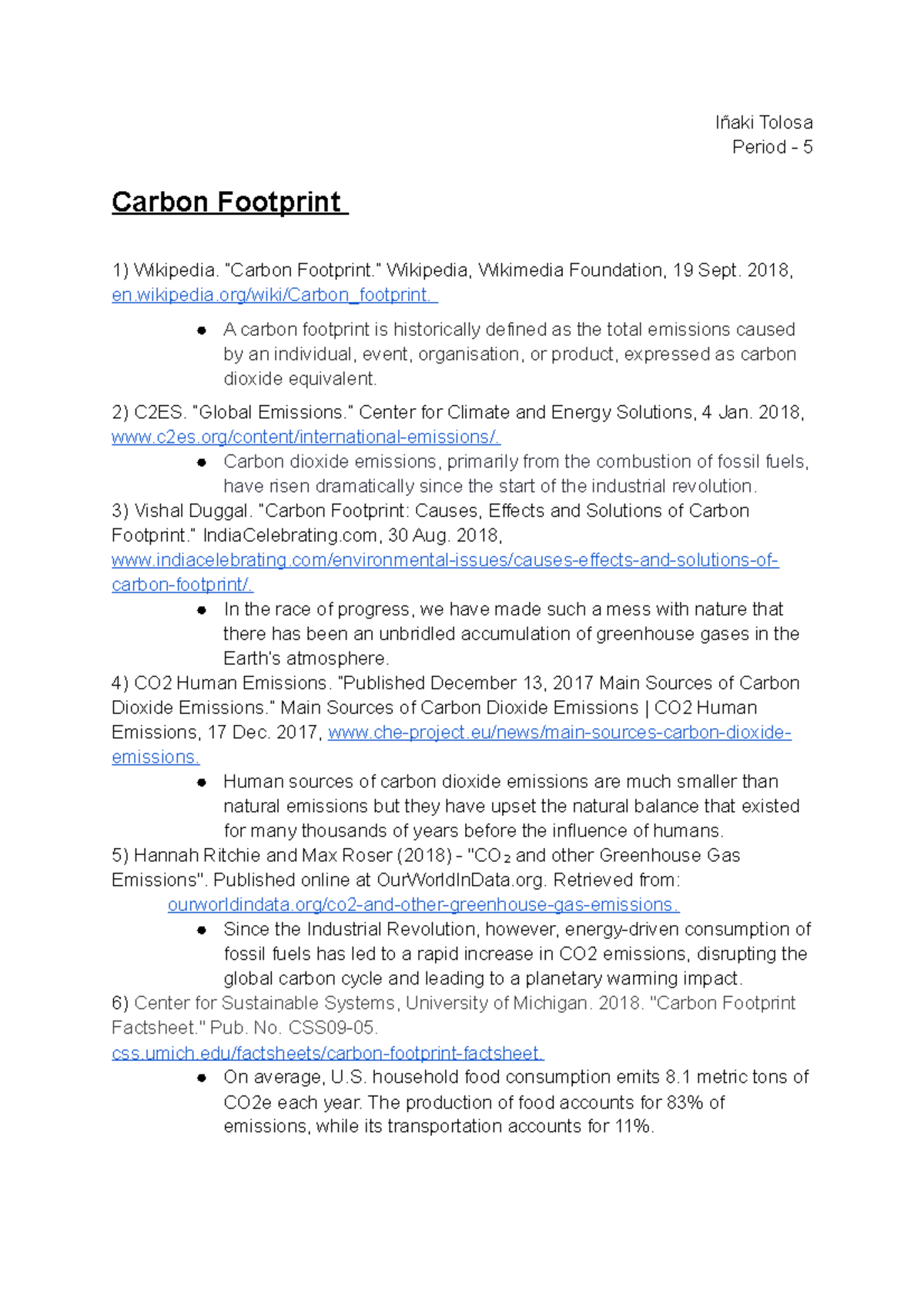 Sources - Carbon Footprint References for Period 5 Studies - Studocu