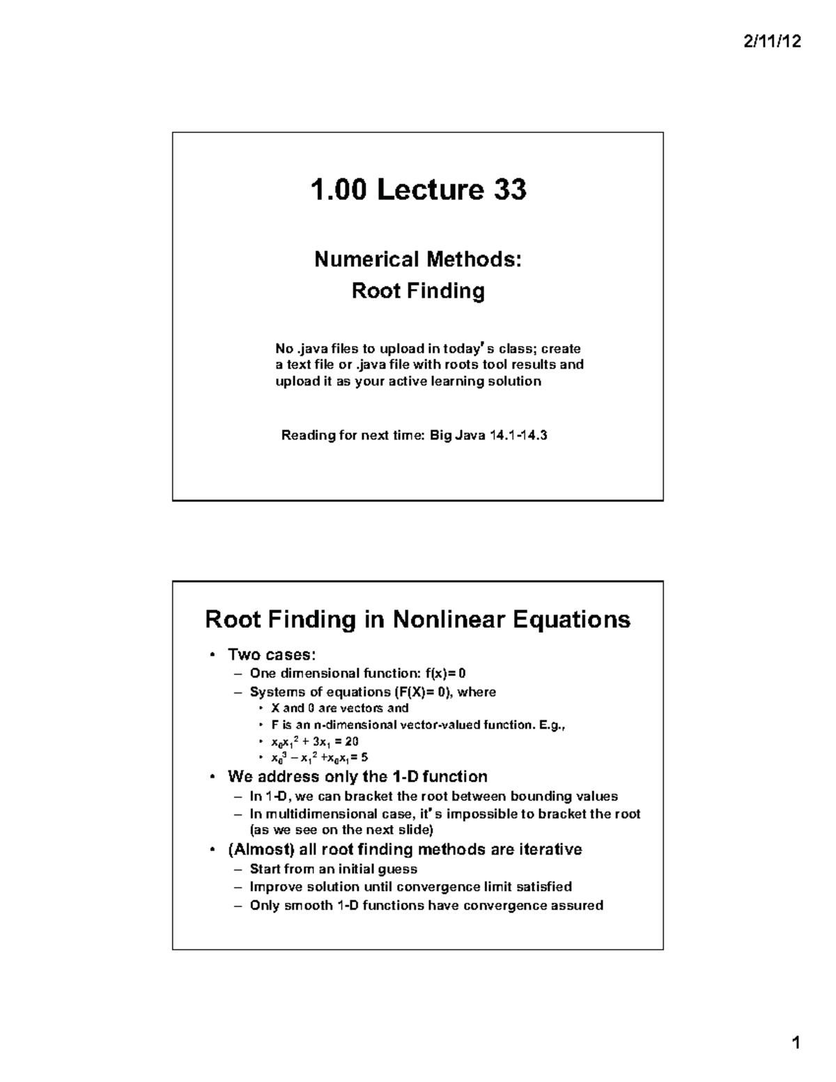 Root Finding (PDF) Lec 33 - 1 Lecture 33 Numerical Methods: Root ...
