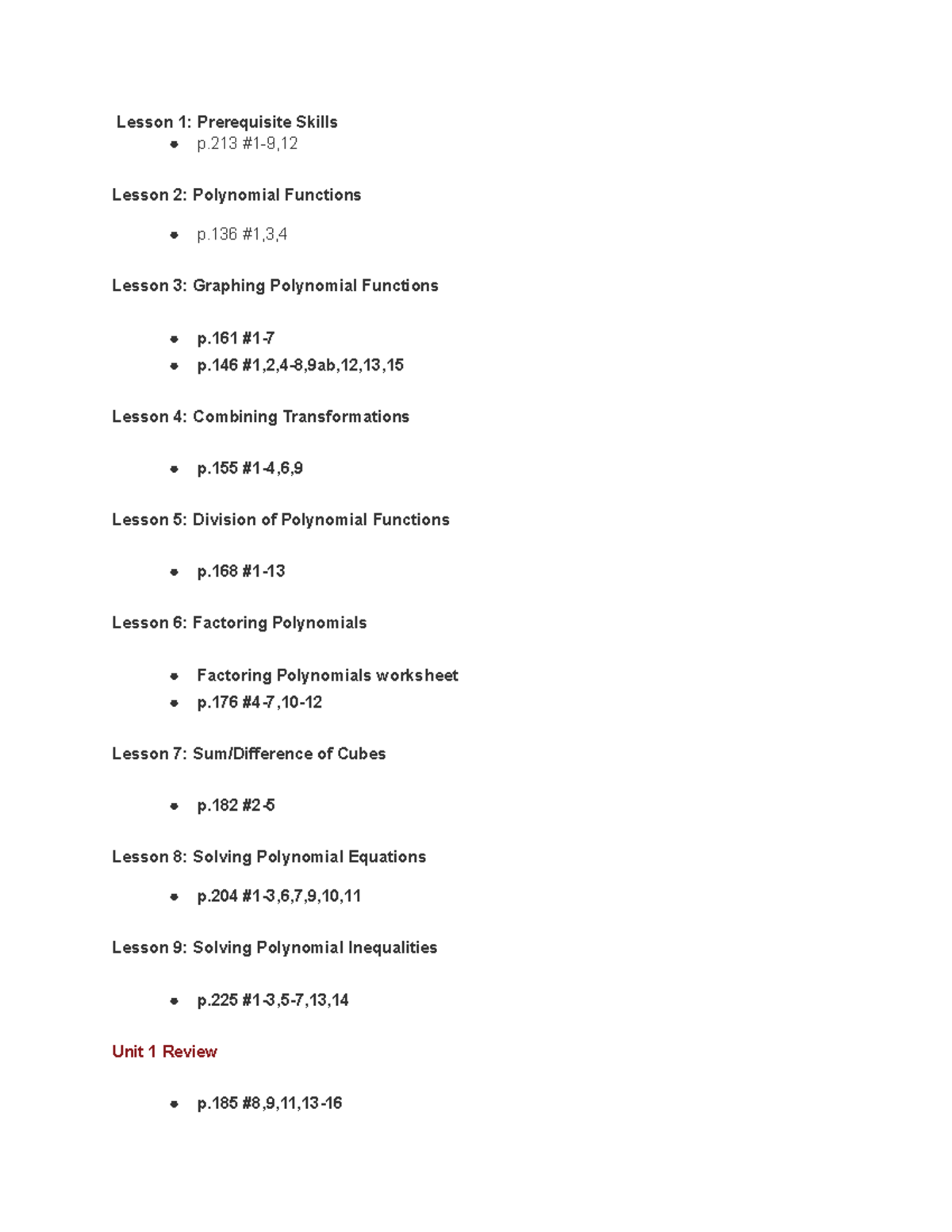 Unit 1 Polynomial Functions Overview and Key Concepts - Studocu