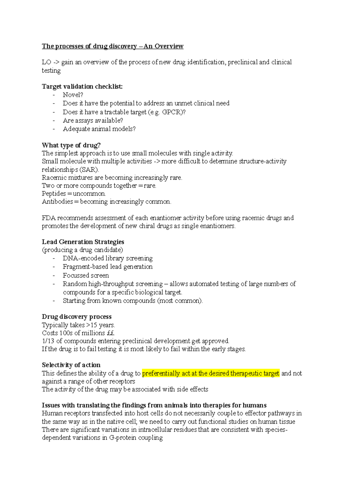 Drug Discovery - Lecture Notes 2: Overview and Key Concepts - Studocu