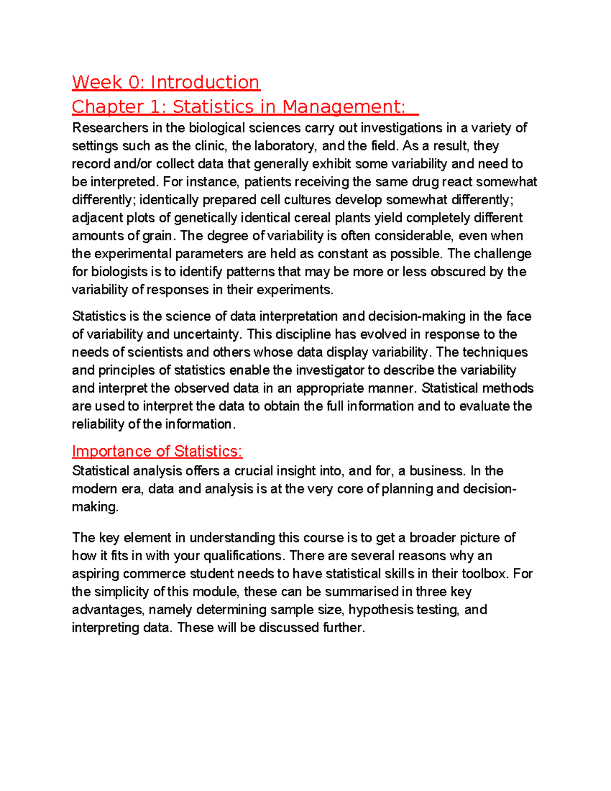 Quantitative Management Statistics Notes (QMST 101) - Studocu