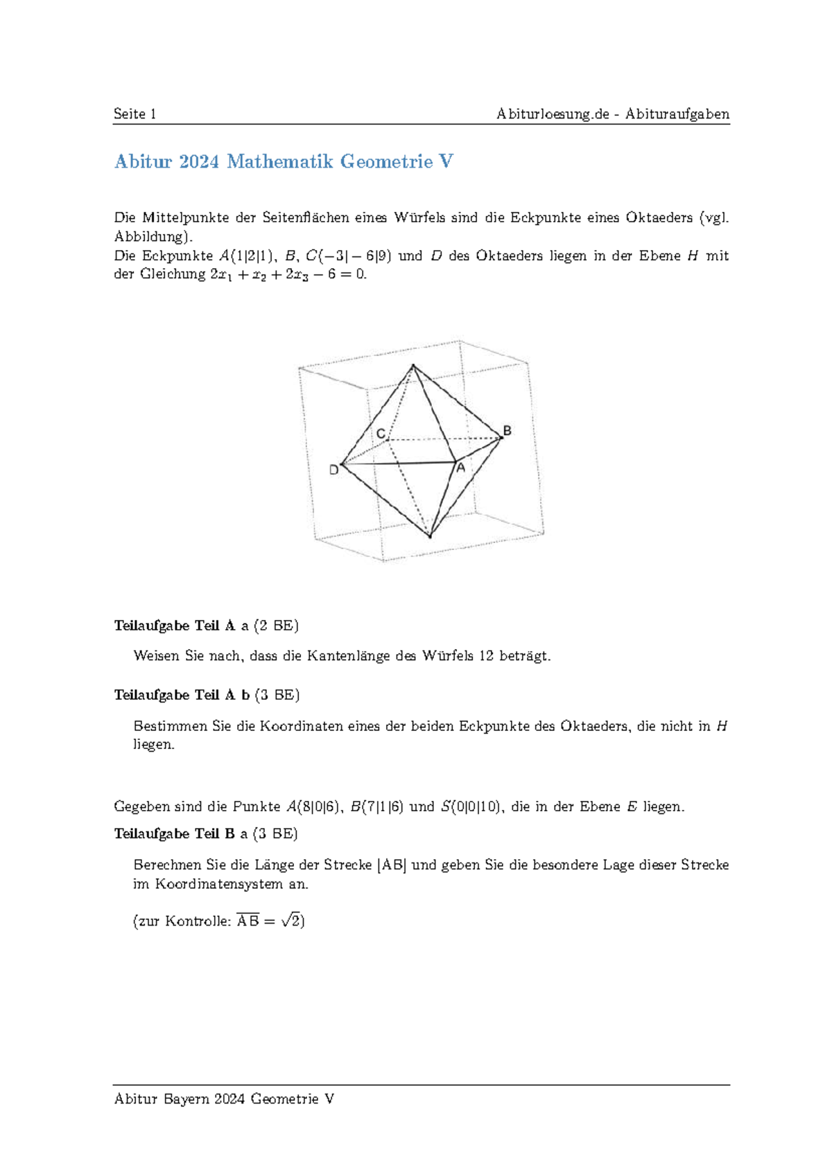 2024 Geometrie V - Abituraufgaben und Lösungen - Studocu