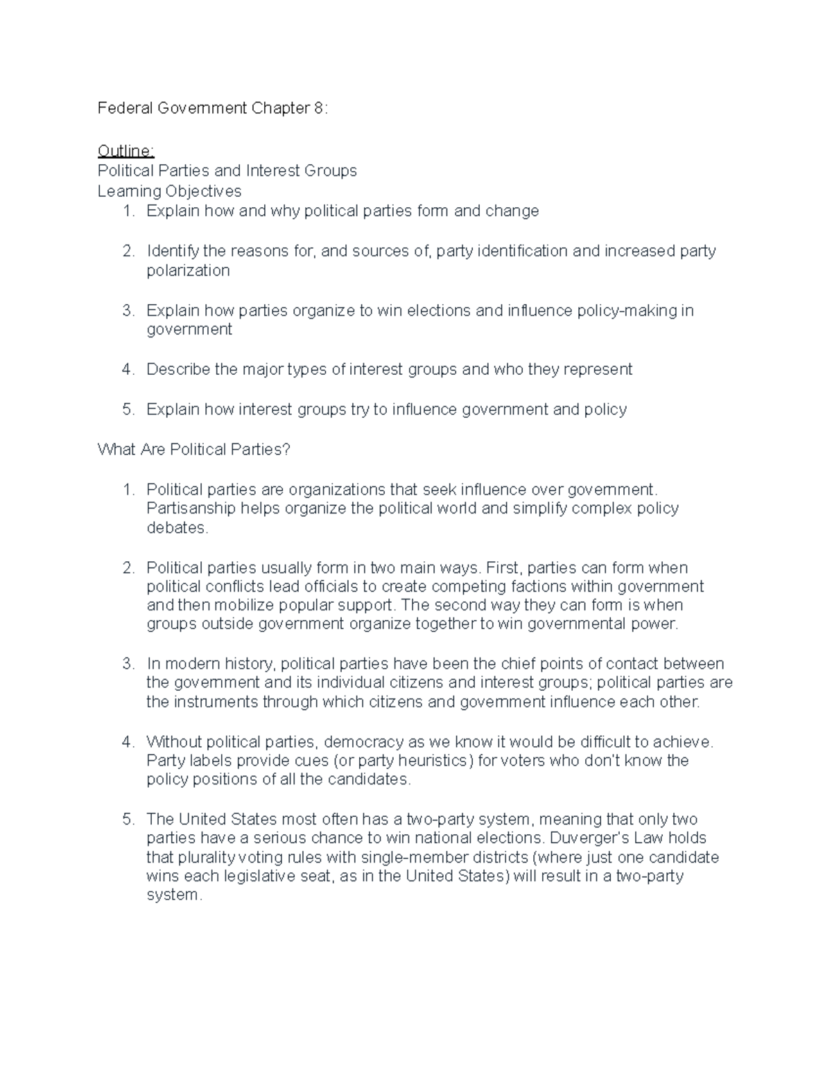 Federal Government Chapter 8: Political Parties & Interest Groups ...