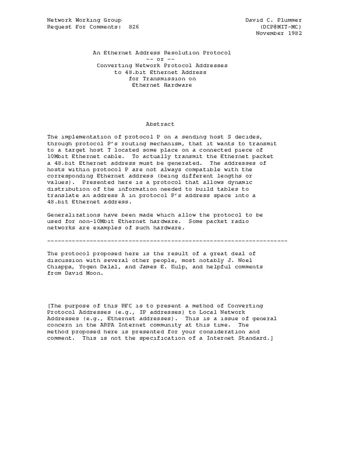 RFC 826 - Address Resolution Protocol for Ethernet Networks - Studocu