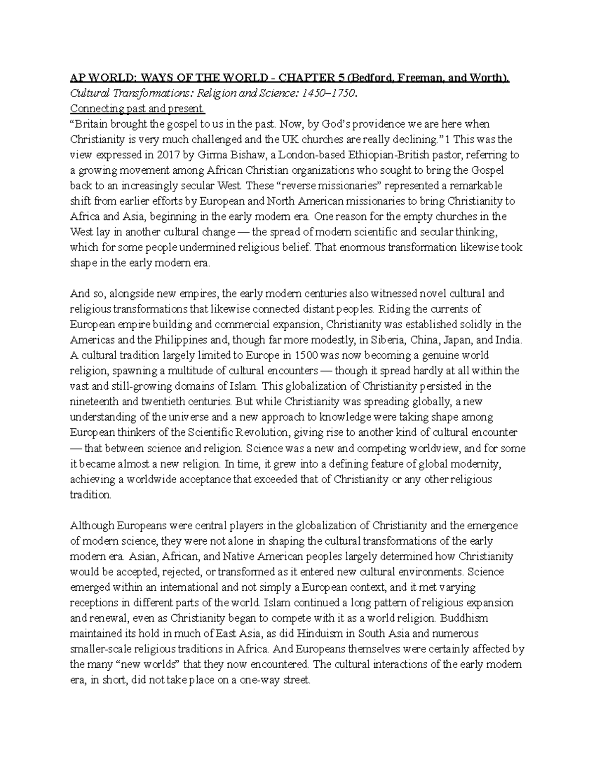 AP WORLD: WAYS OF THE WORLD - CHAPTER 5 (Cultural Transformations ...