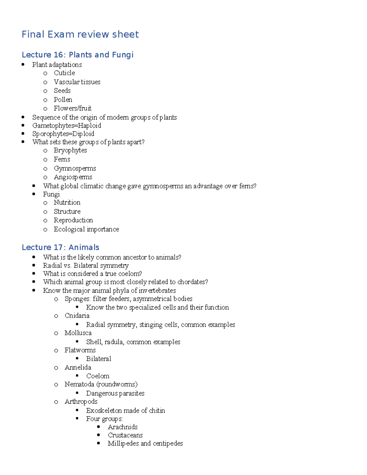 Biology 101: Comprehensive Final Exam Review Sheet on Ecology ...