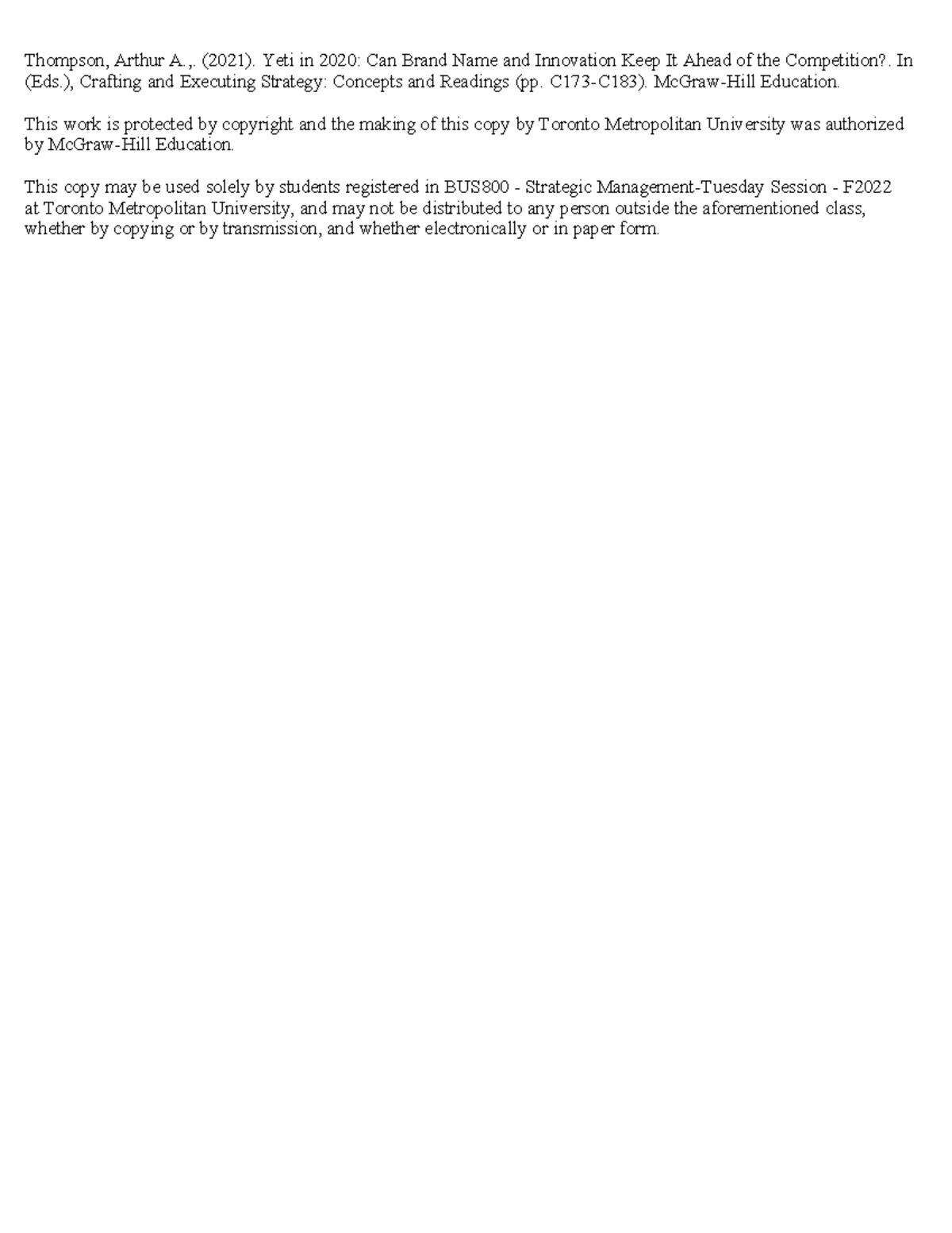 Yeti Case Study Analysis - BUS800 Strategic Management Insights - Studocu