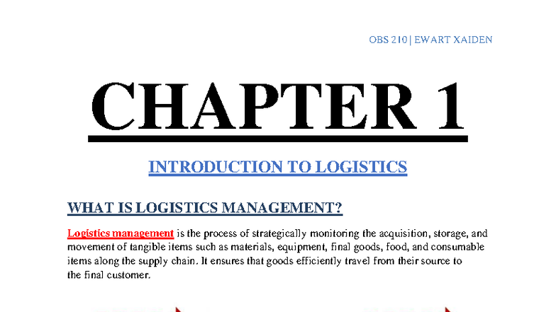 Chapter 1: Introduction to Logistics Management and Supply Chains - Studocu