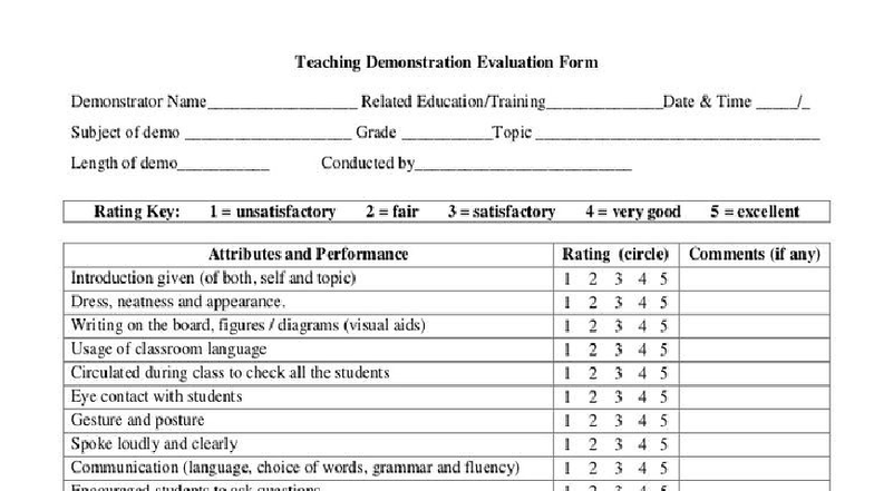 Teaching Demonstration Evaluation Form: Rubrics & Feedback - Studocu