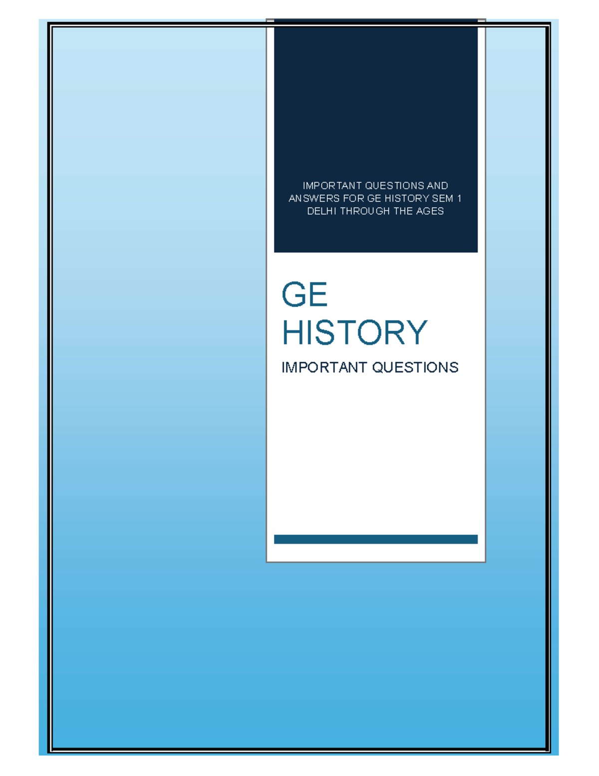 GE History SEM 1: Important Questions on Delhi Through the Ages - Studocu